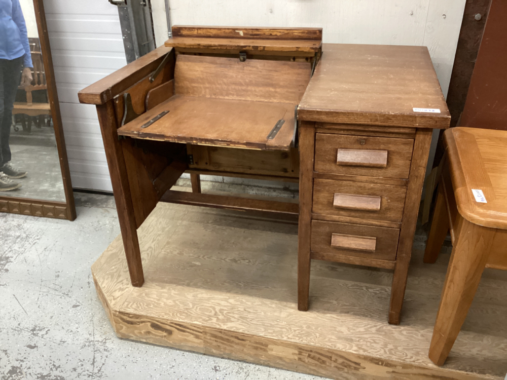 ANTIQUE DESK WITH HIDDEN TYPEWRITER TABLE