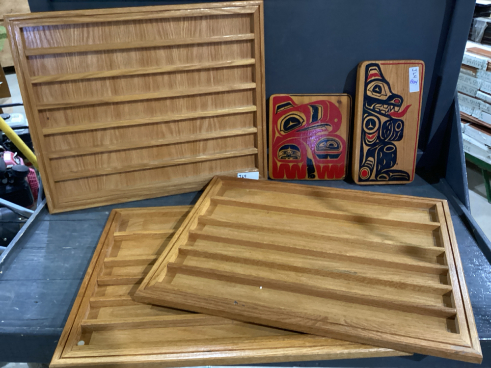 WOODEN ABSTRACT ART, 3 WOODEN DISPLAY BOARDS