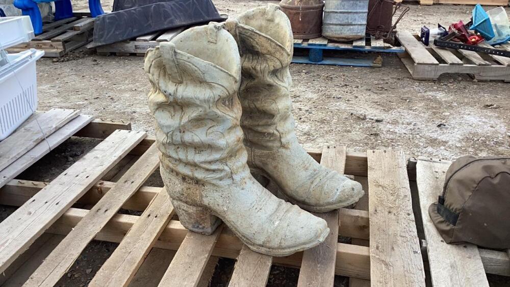 (2) CEMENT COWBOY BOOT PLANTERS