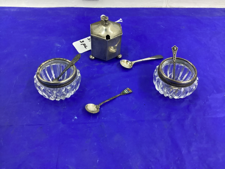 COLLECTION OF THREE SALT POTS W/SPOONS