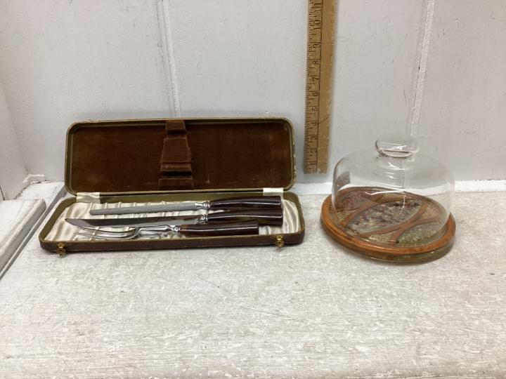 VINTAGE MEAT CARVING SET & CHEESE PLATE