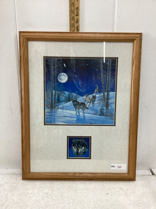 “MOONLIGHT GUARDIANS” WOLF PICTURE IN WOOD FRAME