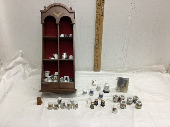THIMBLE COLLECTION IN WOOD DISPLAY CASE