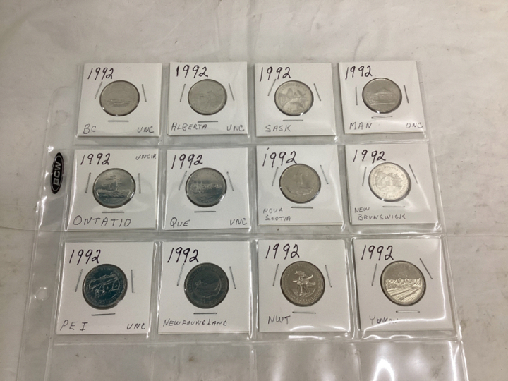 COLLECTION OF 1992 CANADIAN QUARTERS - PROVINCES